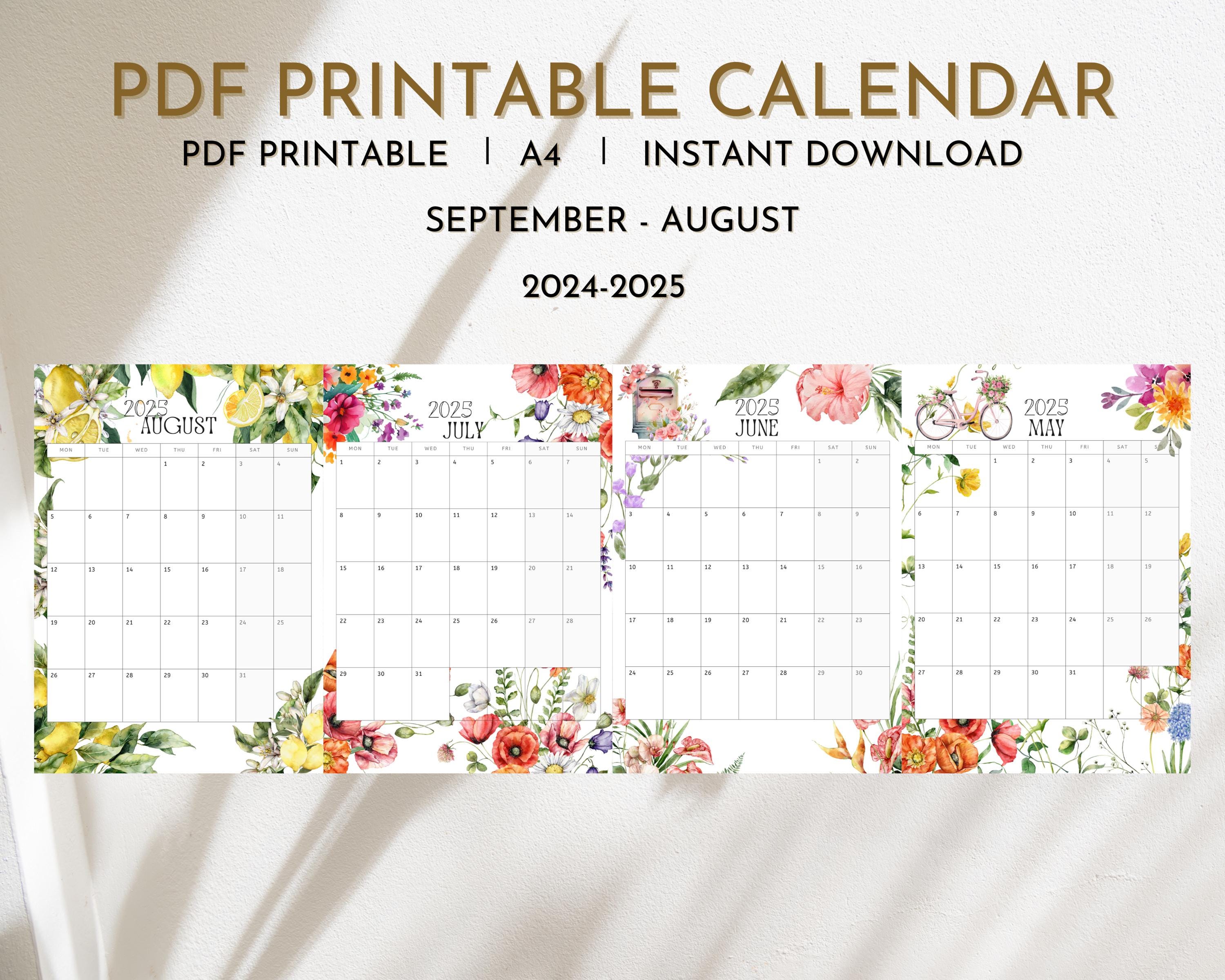 PDF Printable Floral Watercolor Monthly Calendar 2025 Digital Planner ...