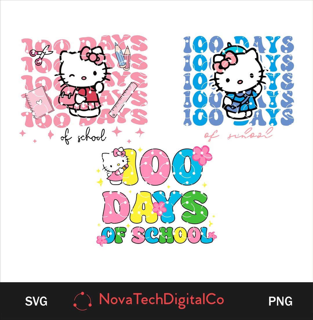 Hello Cats100 Days of School SVG Bundle, Happy 100 Days of School, Back ...