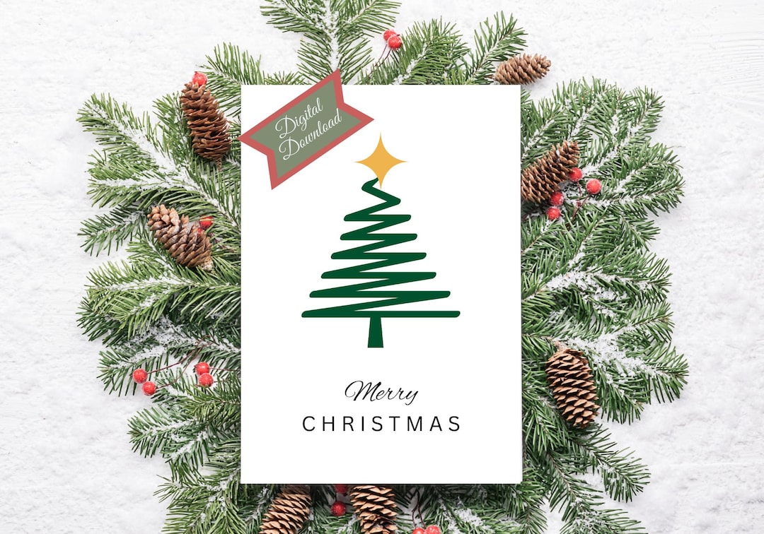 Printable Christmas Tree Card Merry Christmas Card Minimalistic ...