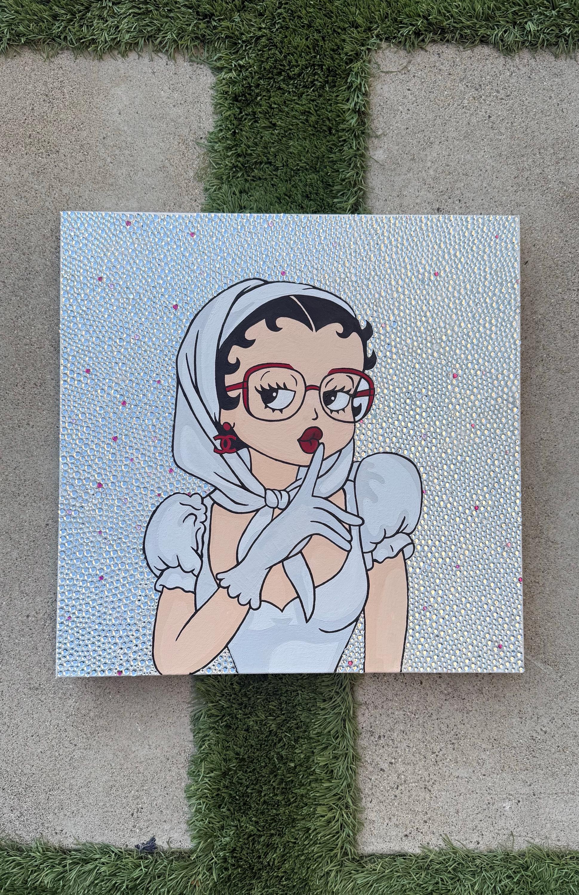 Handmade Betty Boop Pop Art Painting: Rhinestone Glitter, White Frame ...