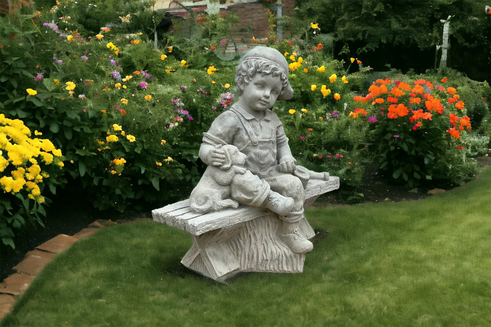 Baseball Boy, Concrete Boy, Child Statue, Boy on Bench, Garden Kid, Boy ...