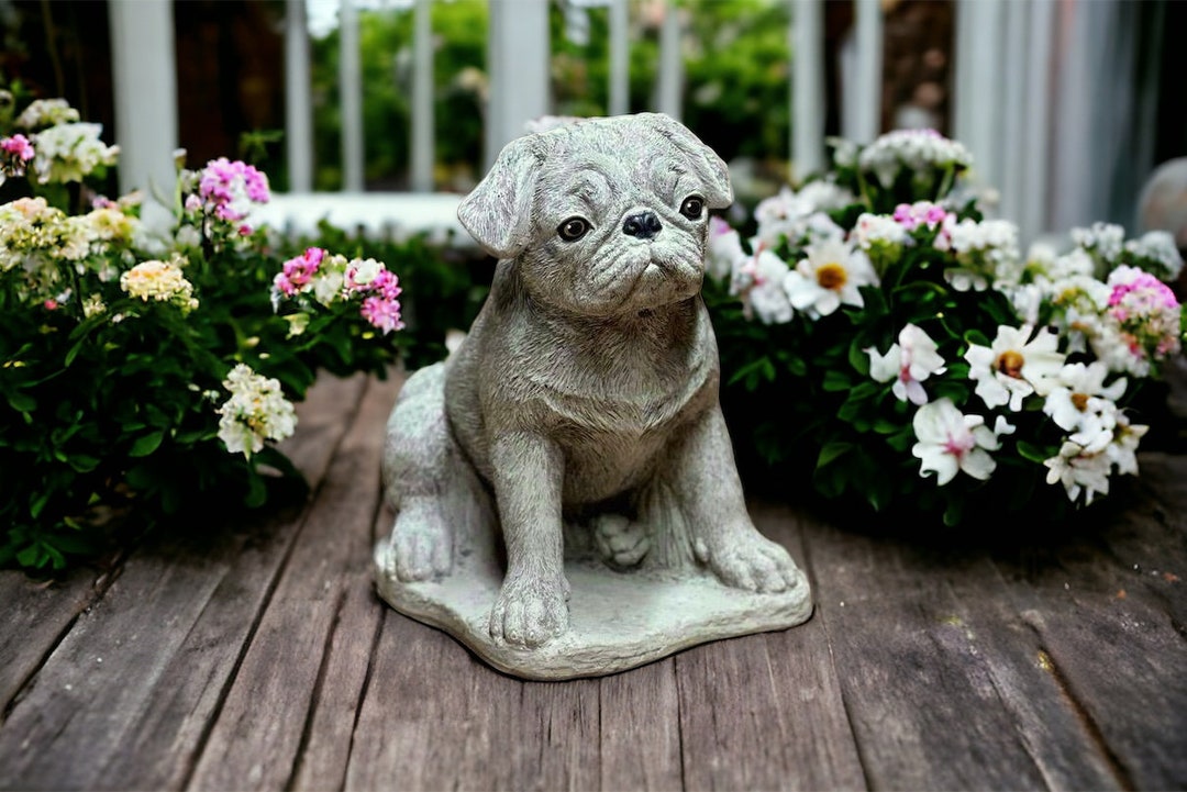 Concrete Pug, Garden Memorial, Dog Statue, Sitting Pug, Outdoor ...