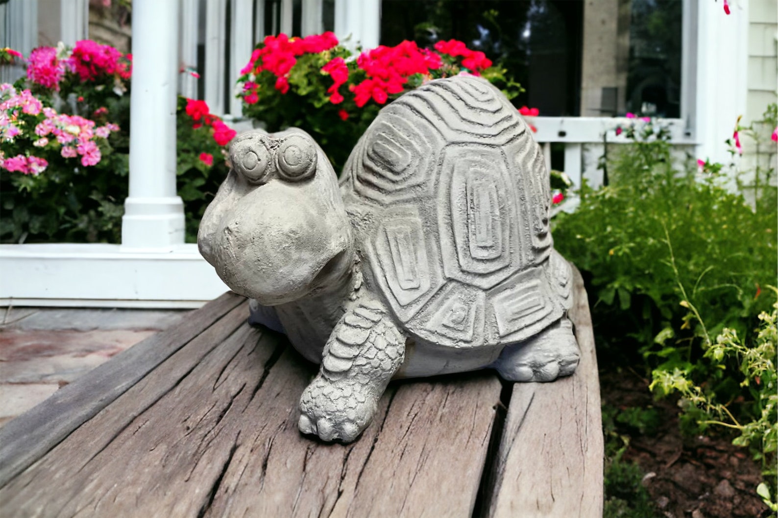Turtle Figure, Concrete Turtle, Garden Statue, Turtle With Bug Eyed ...