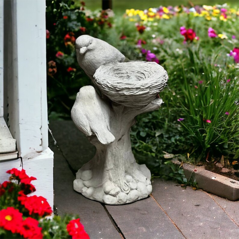 Concrete Birds, Garden Statue, Birds on Tree, Two Birds With Nest ...