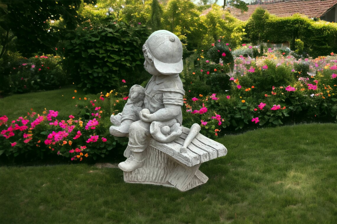 Baseball Boy, Concrete Boy, Child Statue, Boy on Bench, Garden Kid, Boy ...