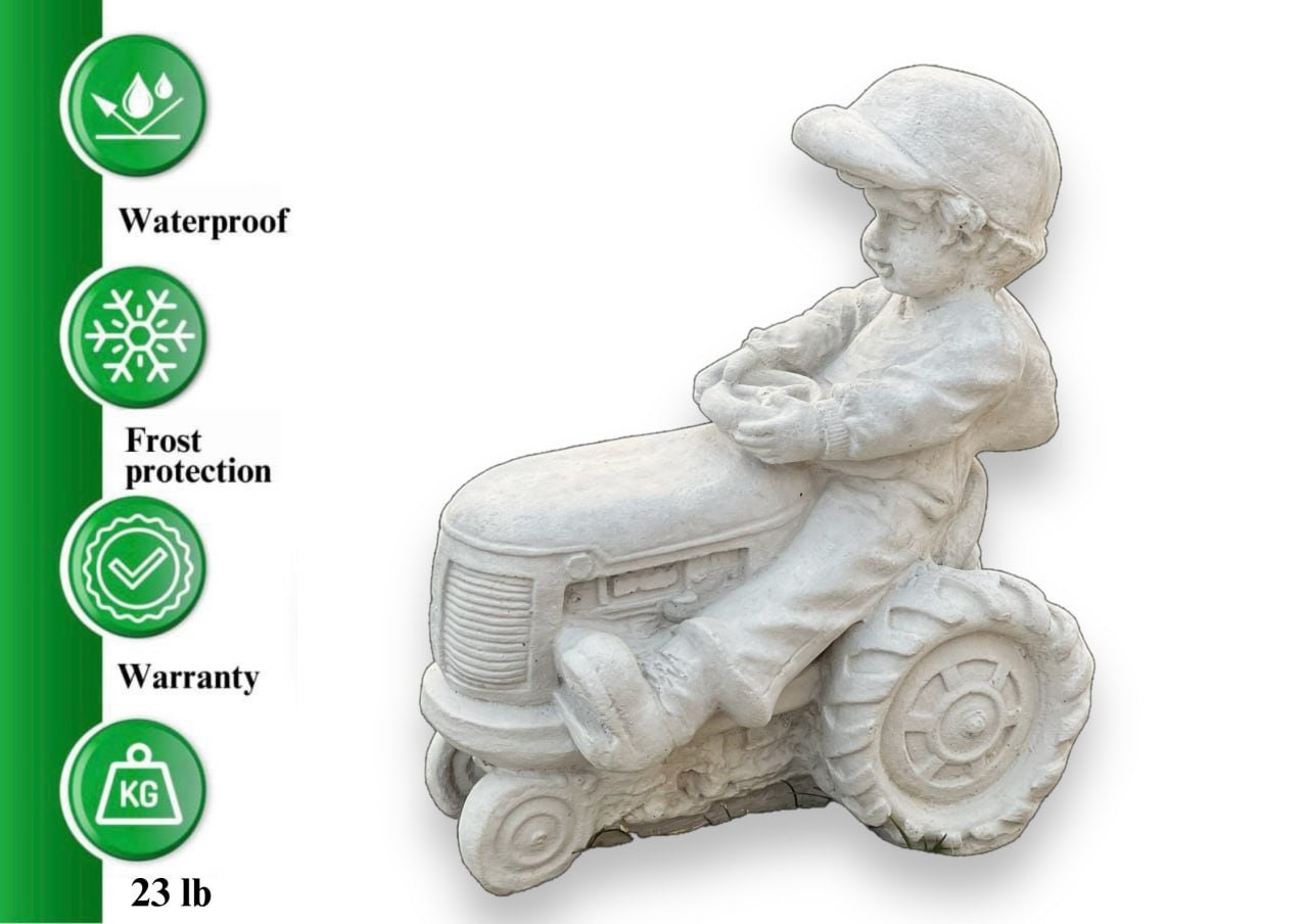 Concrete Boy on Tractor, Boy Statue, Kid Sculpture, Garden Decoration ...