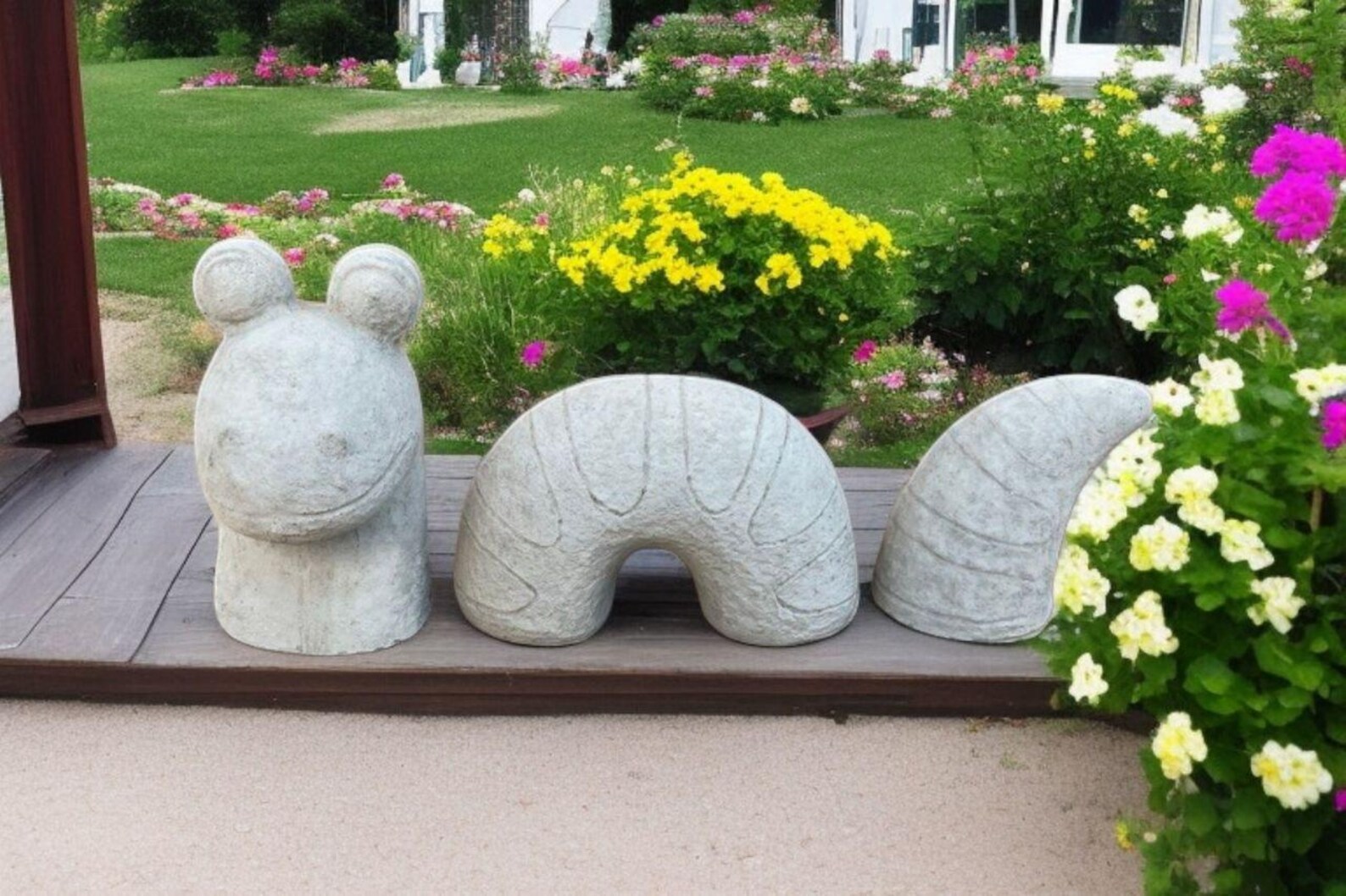 Worm Statue, Three Pieces Worm, Concrete Animals, Garden Figure, Stone ...