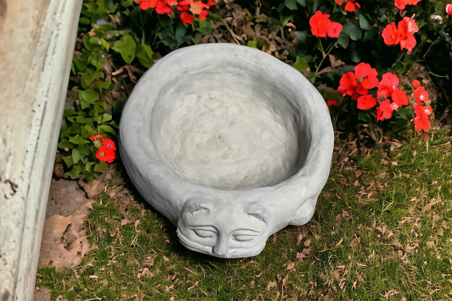 Concrete Bowl, Cat Face, Dish Sculpture, Garden Statue, Water Drinker ...