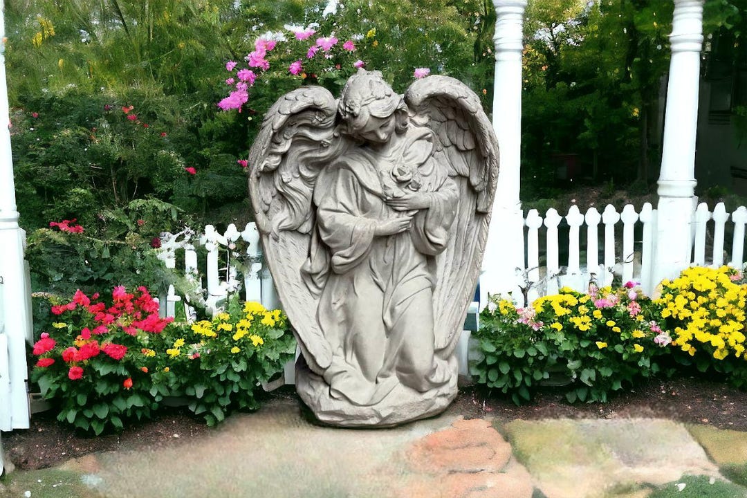 Angel With Roses, Detailed Angel, Concrete Sculpture, Angel Figurine ...
