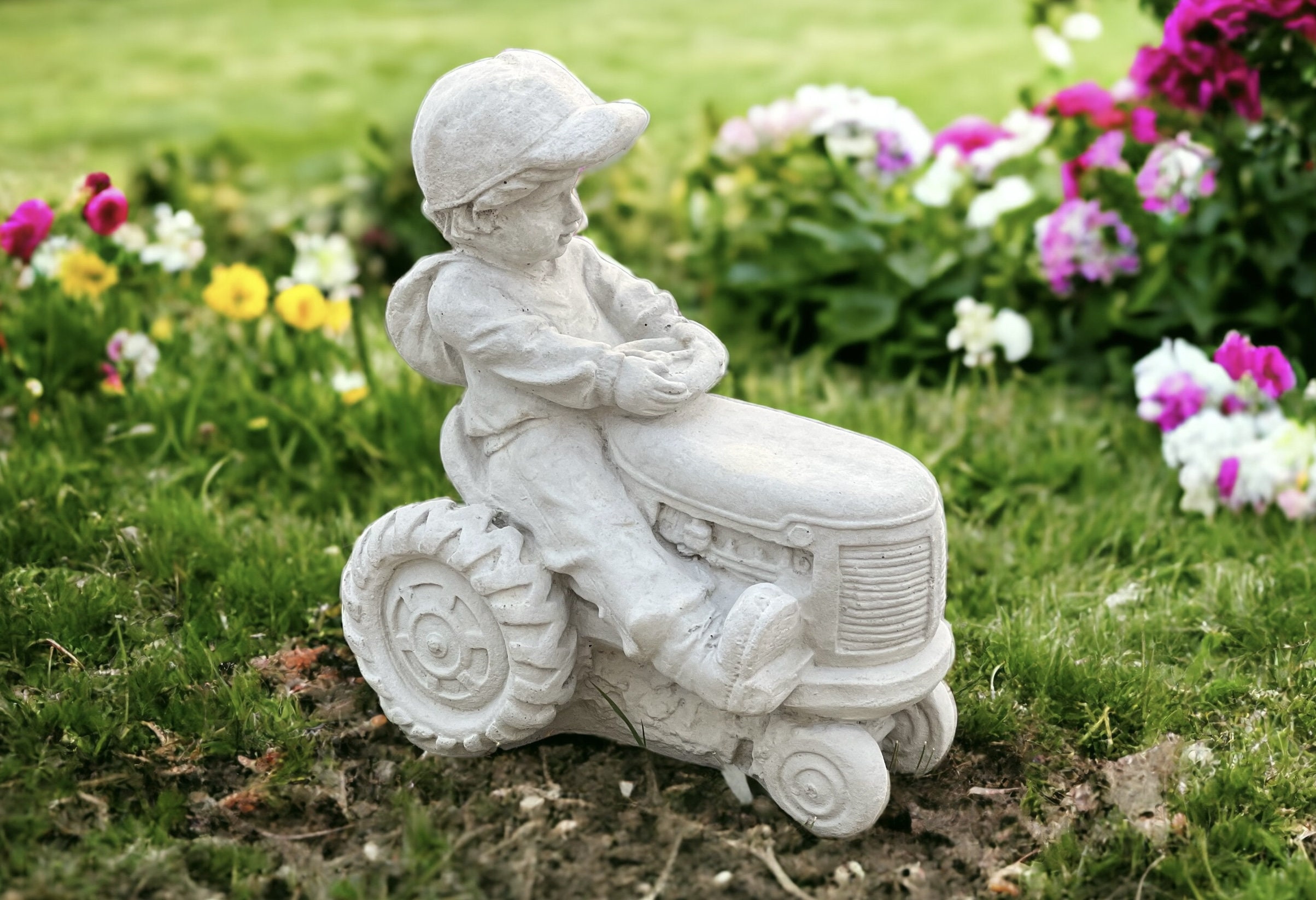 Concrete Boy on Tractor, Boy Statue, Kid Sculpture, Garden Decoration ...