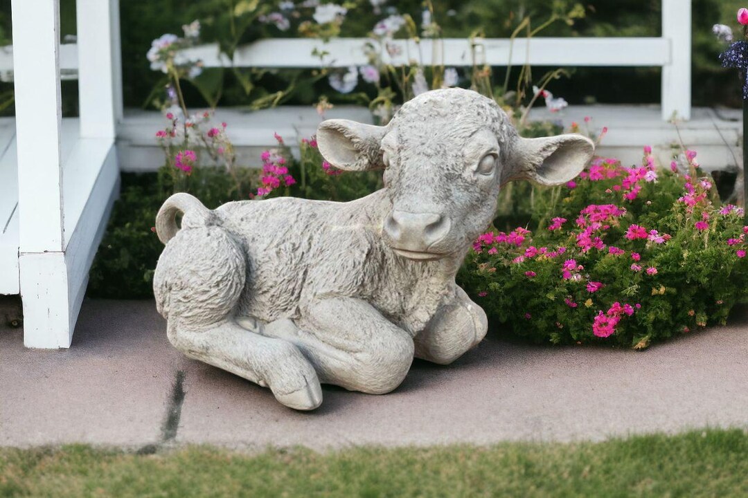 Laying Calf, Massive Cow, Calf Sculpture, Concrete Cow, Garden Statue ...
