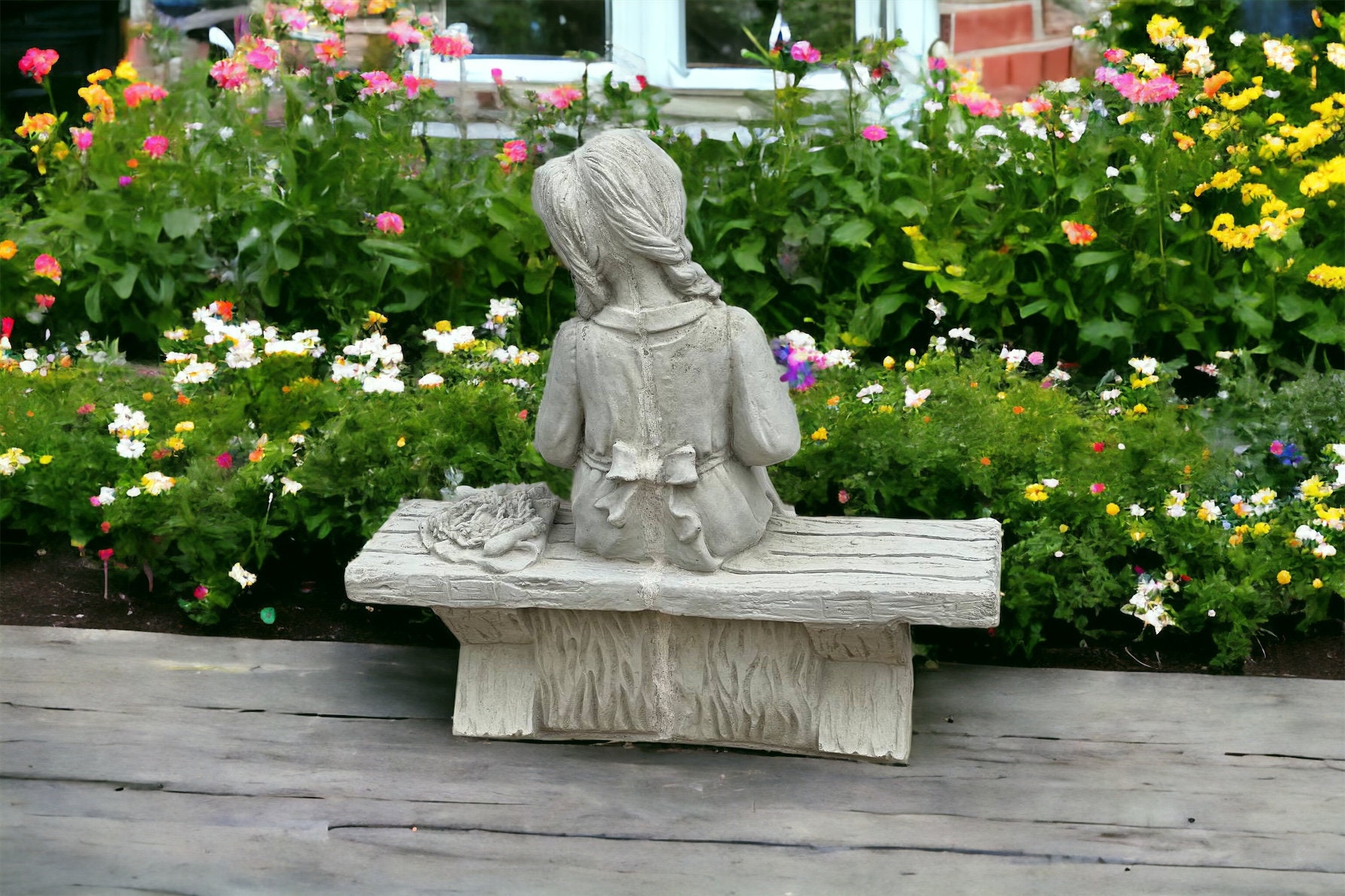 Massive Girl, Outdoor Sculpture, Girl on Bench, Garden Statue, Child With Cat, Girl With Kitten ...