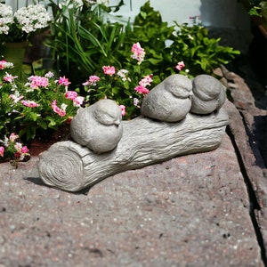 Concrete Birds, Three Birds, Garden Sculpture, Birds on Log, Realistic ...