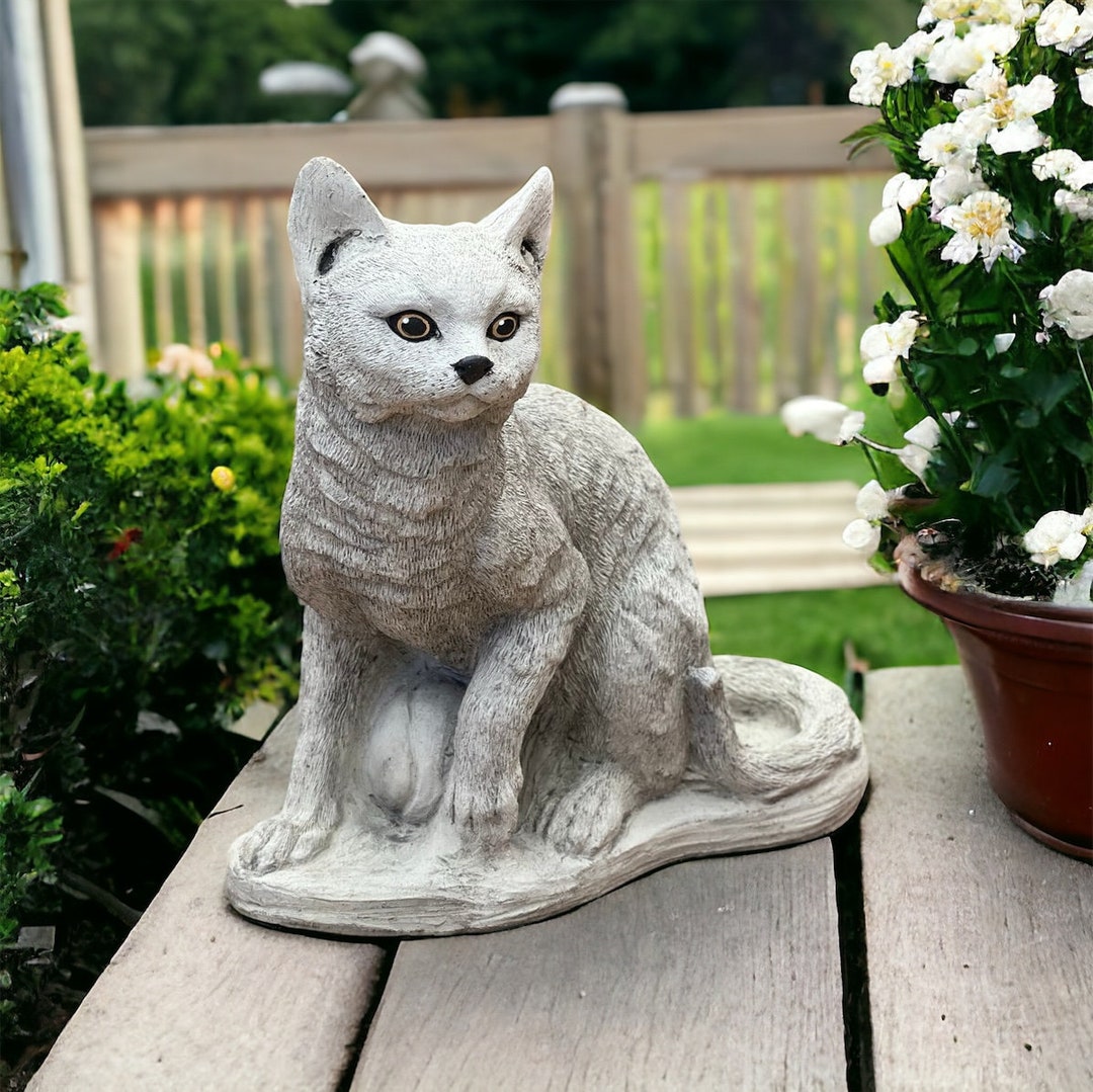 Sitting Cat, Stone Sculpture, Kitten Figure, Cat With Ball, Detailed ...