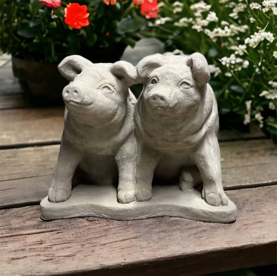 Pig Pals, Concrete Piggies, Outdoor Statue, Sitting Pigs, Piglets Sculpture, Farm Style, Stone ...