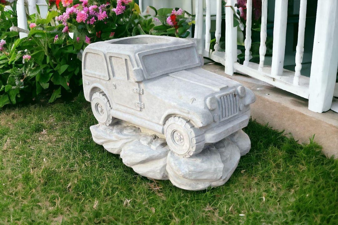 Jeep Planter, Pot for Flowers, Concrete Planter, Car Sculpture, Stone ...