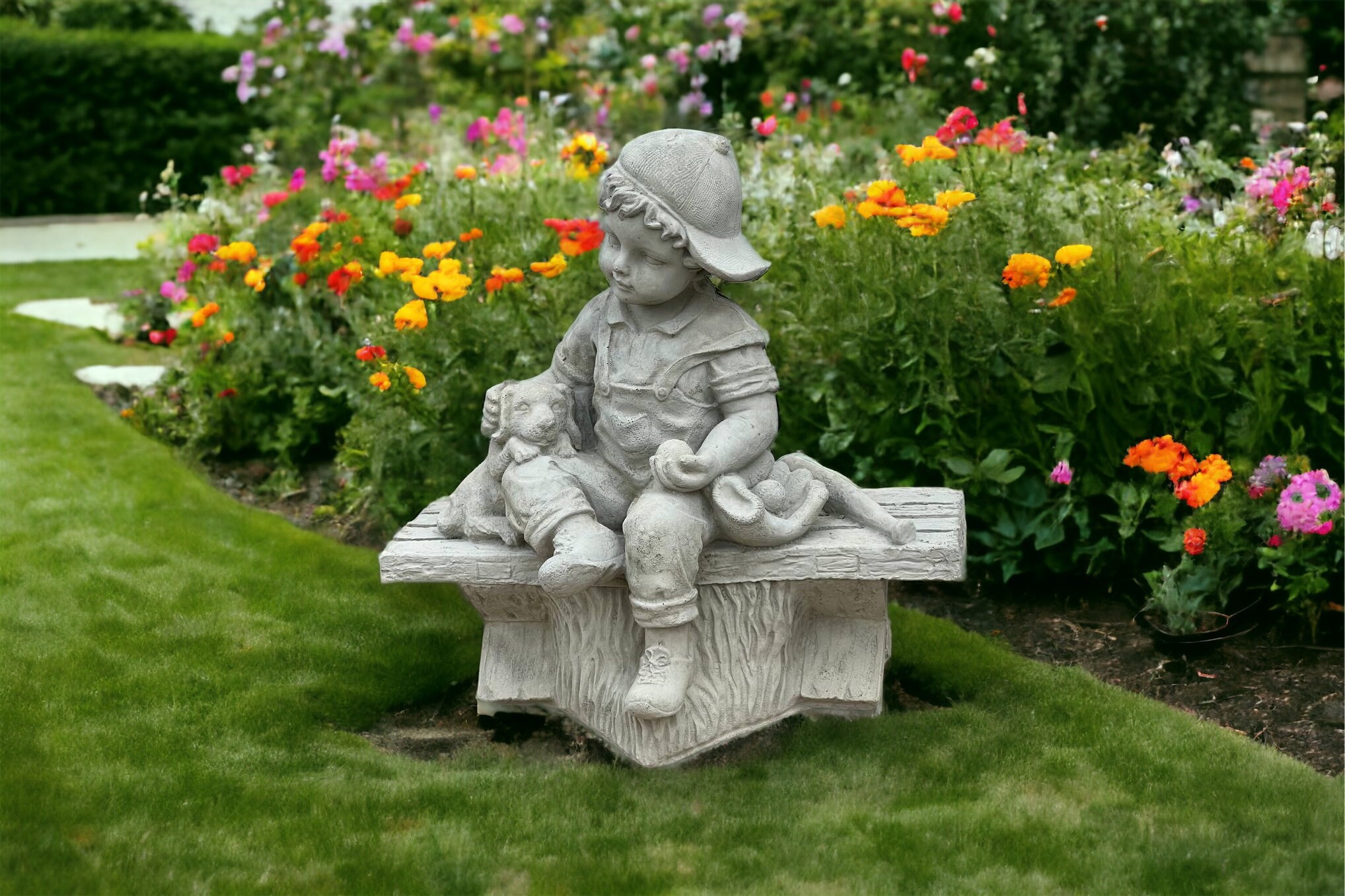 Baseball Boy, Concrete Boy, Child Statue, Boy on Bench, Garden Kid, Boy ...