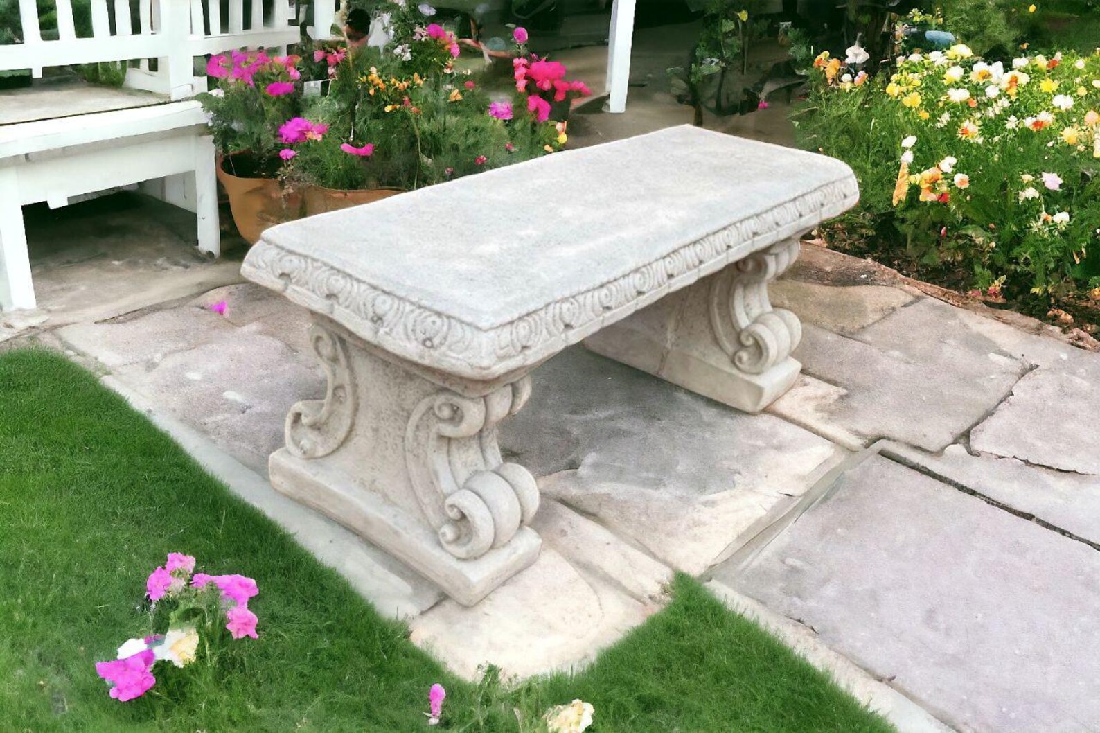 Garden Bench, Concrete Bench, Bench Figure, Detailed Bench, Yard Art ...
