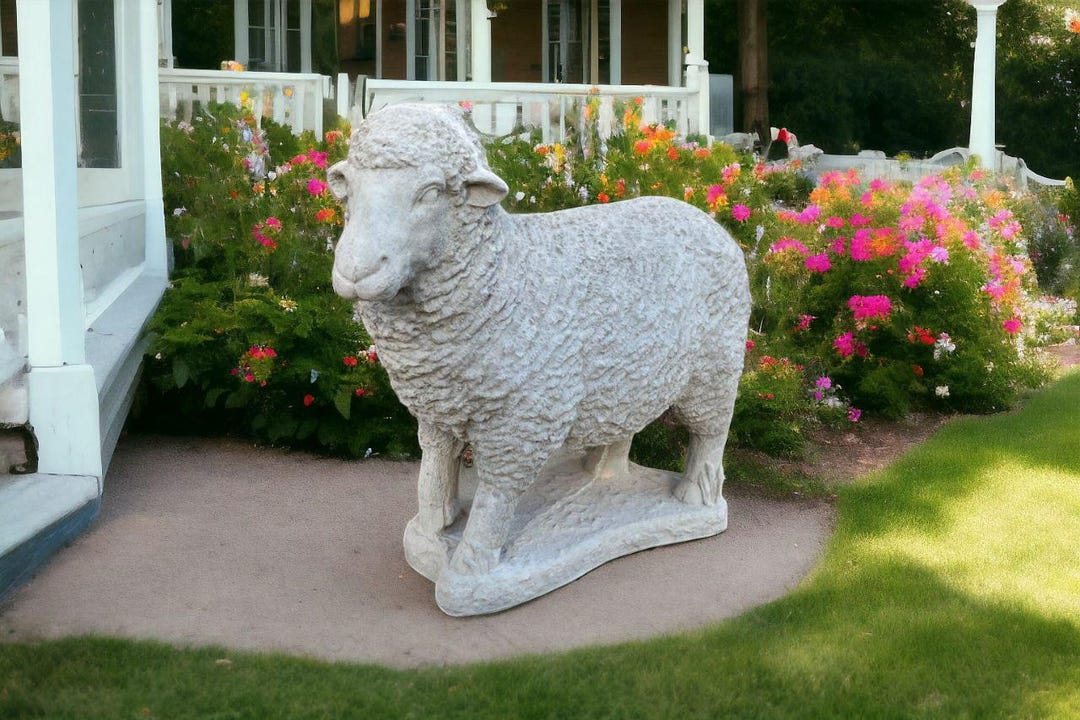 Large Lamb, Stone Statue, Concrete Lamb, Head up Sheep, Garden Figure ...