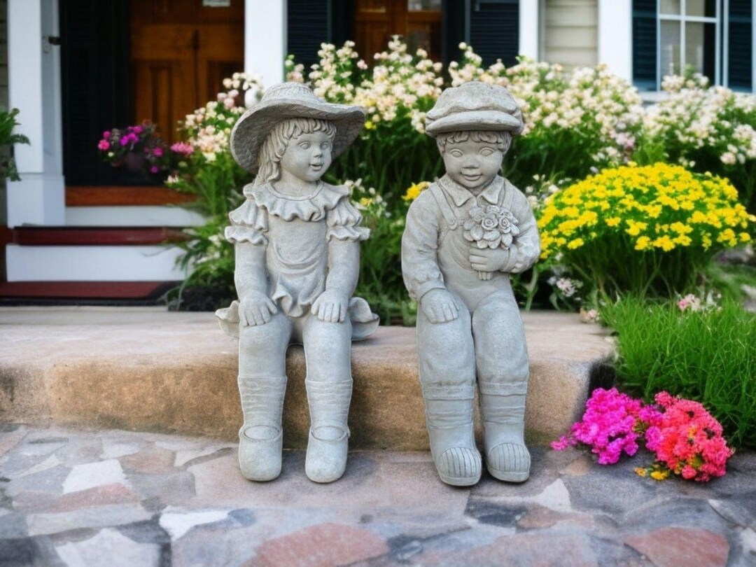 Boy and Girl, Kids Statue, Cement Children, Garden Figures, Couple Kids, Cement Art, Backyard ...