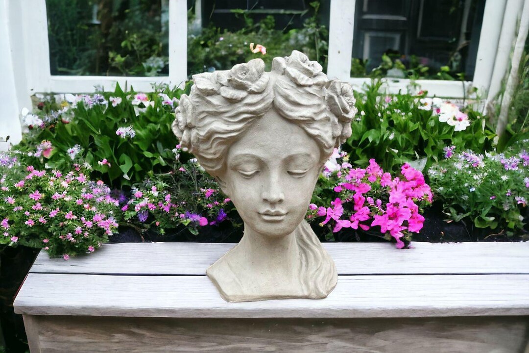 Stone Planter, Pot Sculpture, Flowers Planter, Head Figurine, Concrete ...