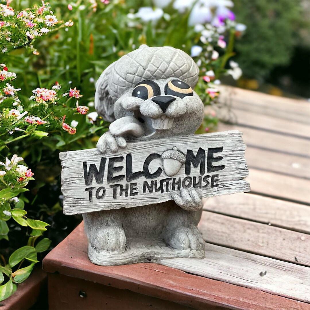 Squirrel Statue, Welcome Stone Sign, Concrete Squirrel, the Nuthouse ...
