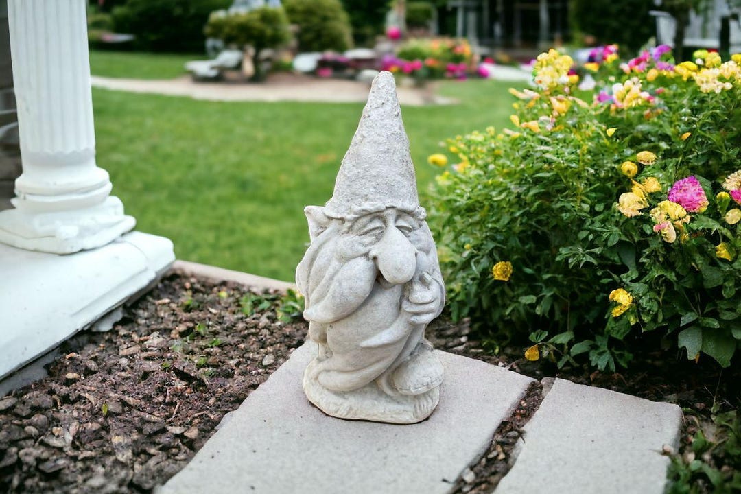 Concrete Gnome, Garden Gnome, Porch Sculpture, Gnome Statue, Standing ...