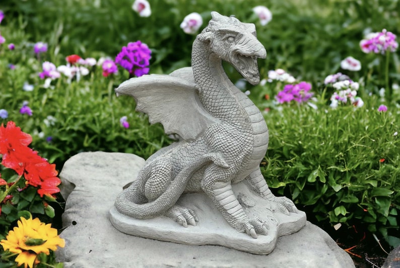 Dragon Statue, Concrete Dragon, Fairy Garden, Mythical Decor, Outdoor ...