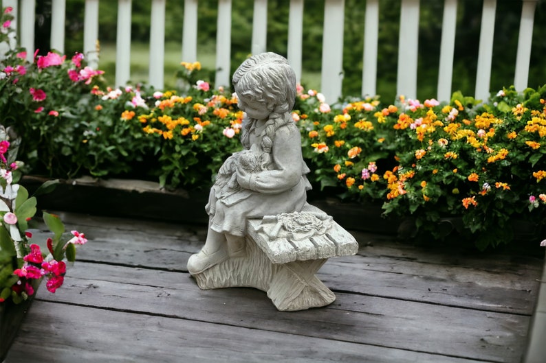 Massive Girl, Outdoor Sculpture, Girl on Bench, Garden Statue, Child With Cat, Girl With Kitten ...