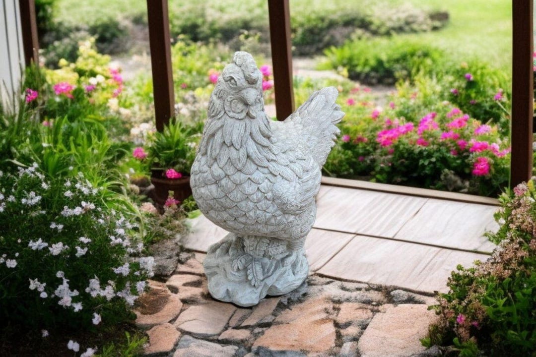 Chicken Figure, Standing Chicken, Concrete Statue, Farmhouse Art ...