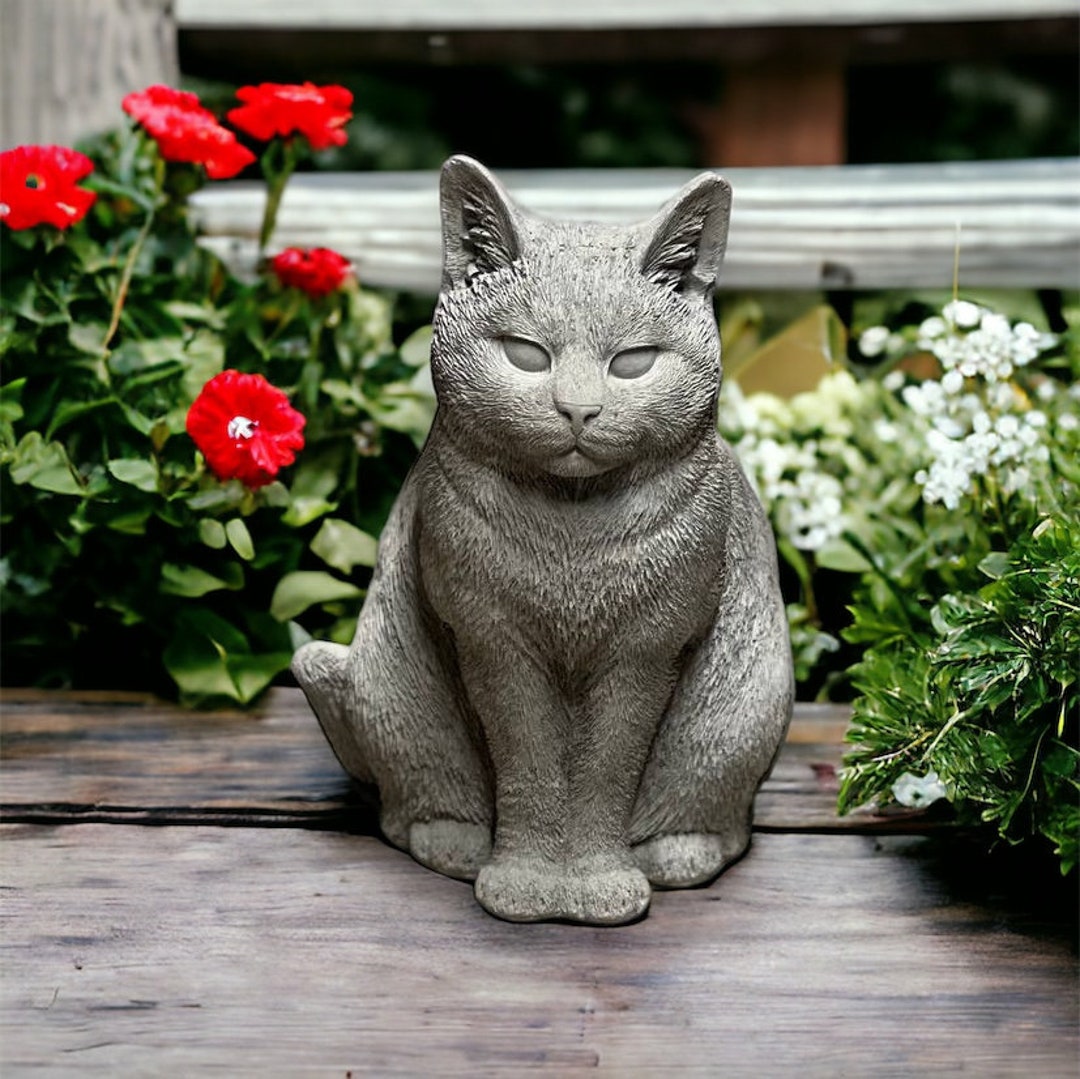 Concrete Cat, Garden Figure, Cat Memorial, Pet Decor, Sitting Cat, Yard ...