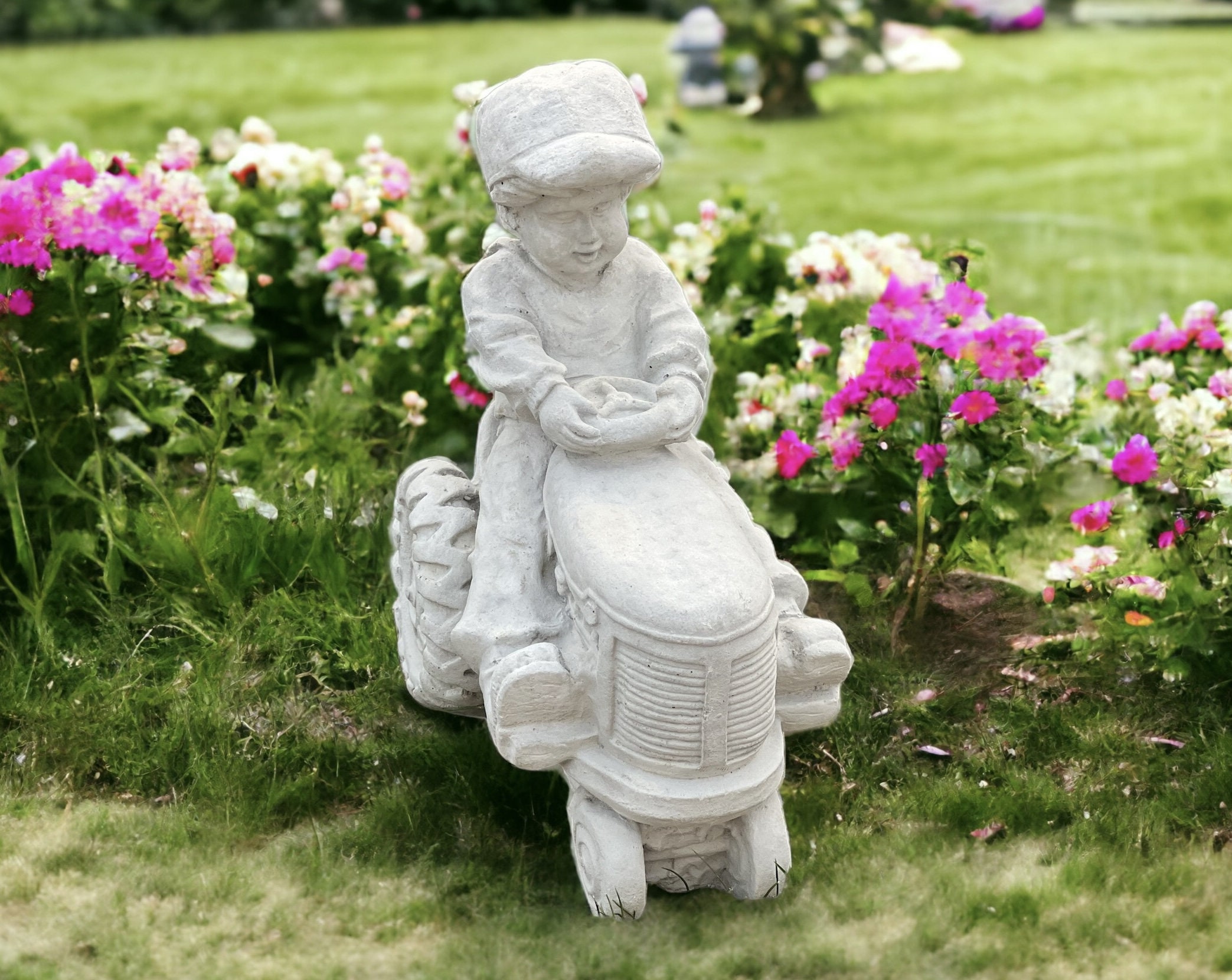 Concrete Boy on Tractor, Boy Statue, Kid Sculpture, Garden Decoration ...