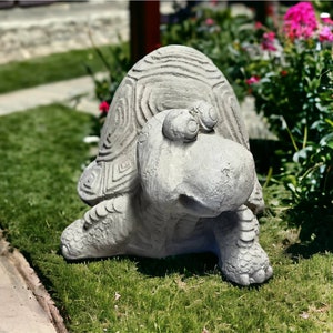 Turtle Figure, Concrete Turtle, Garden Statue, Turtle With Bug Eyed ...
