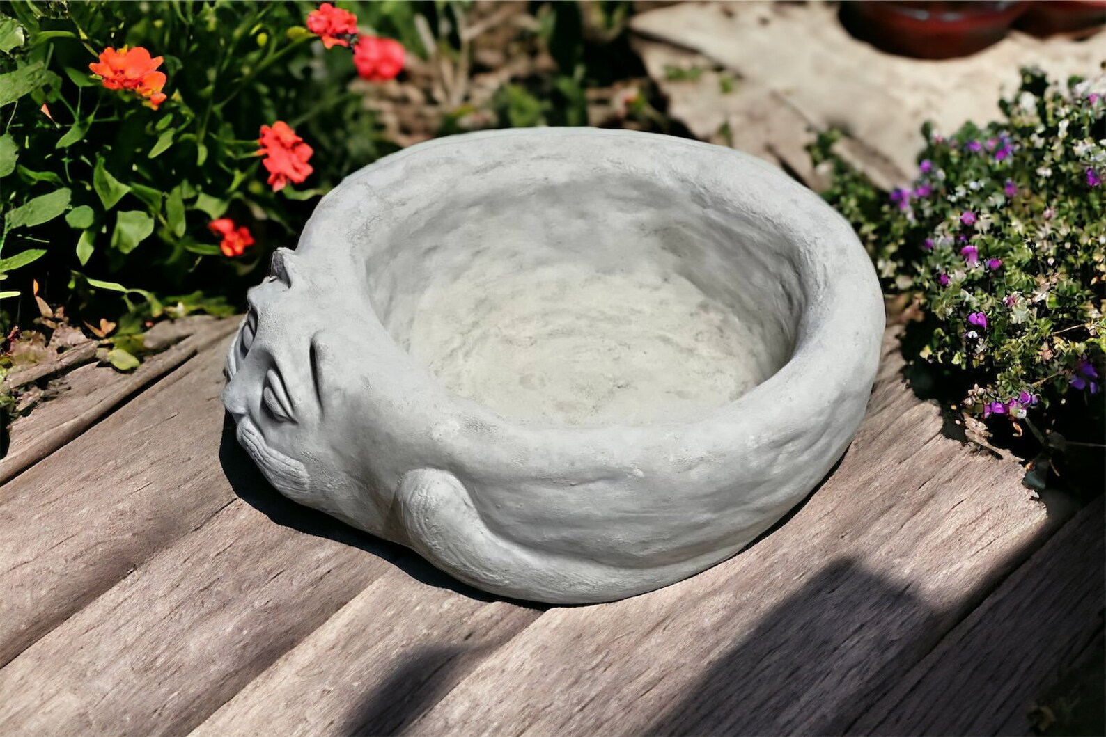 Concrete Bowl, Cat Face, Dish Sculpture, Garden Statue, Water Drinker ...