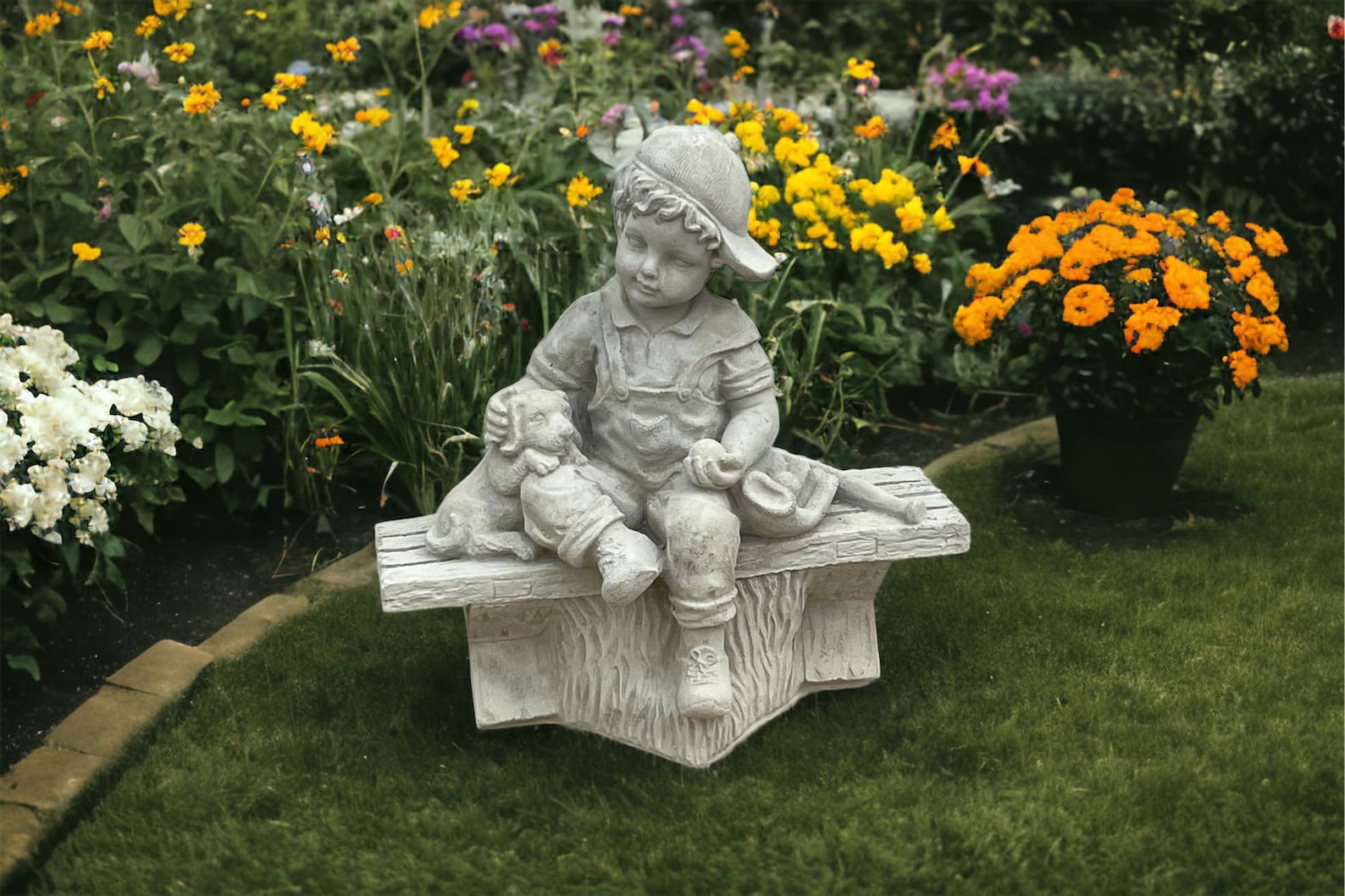 Baseball Boy, Concrete Boy, Child Statue, Boy on Bench, Garden Kid, Boy ...