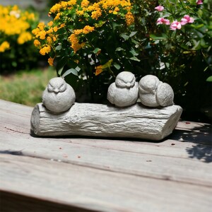 Concrete Birds, Three Birds, Garden Sculpture, Birds on Log, Realistic ...