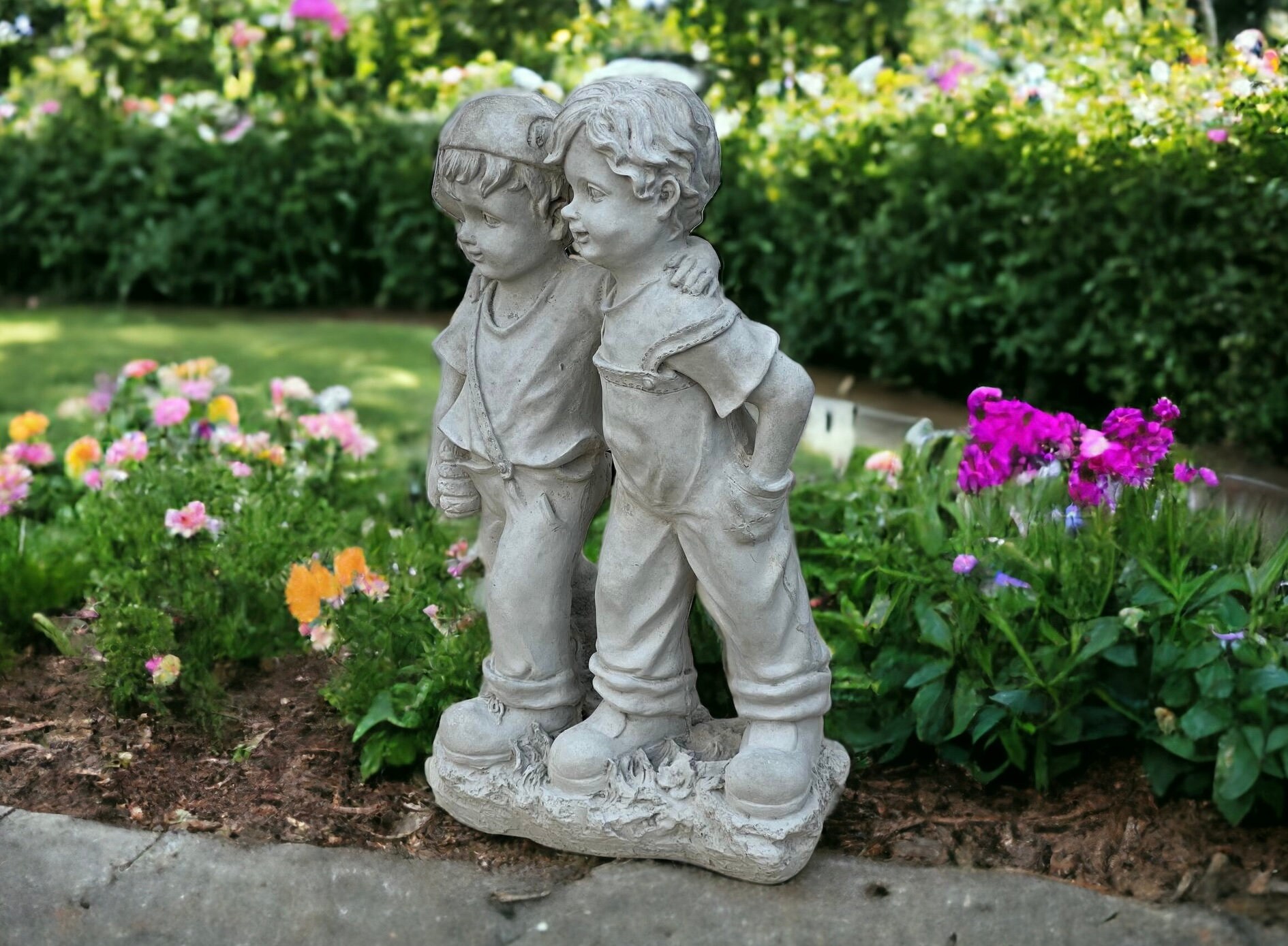 Concrete Boys, Kids With Baseball, Garden Statue, Child Figure, Two ...
