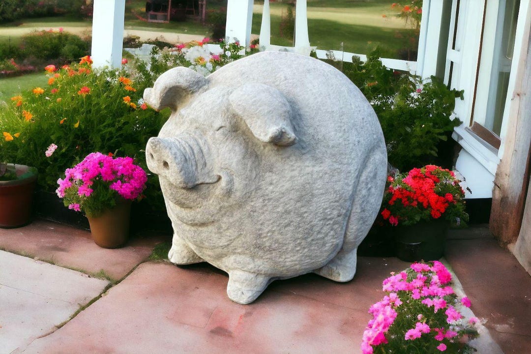 Pig Figure, Bubba Pig Sculpture, Concrete Animal, Farm Statuary, Stone ...