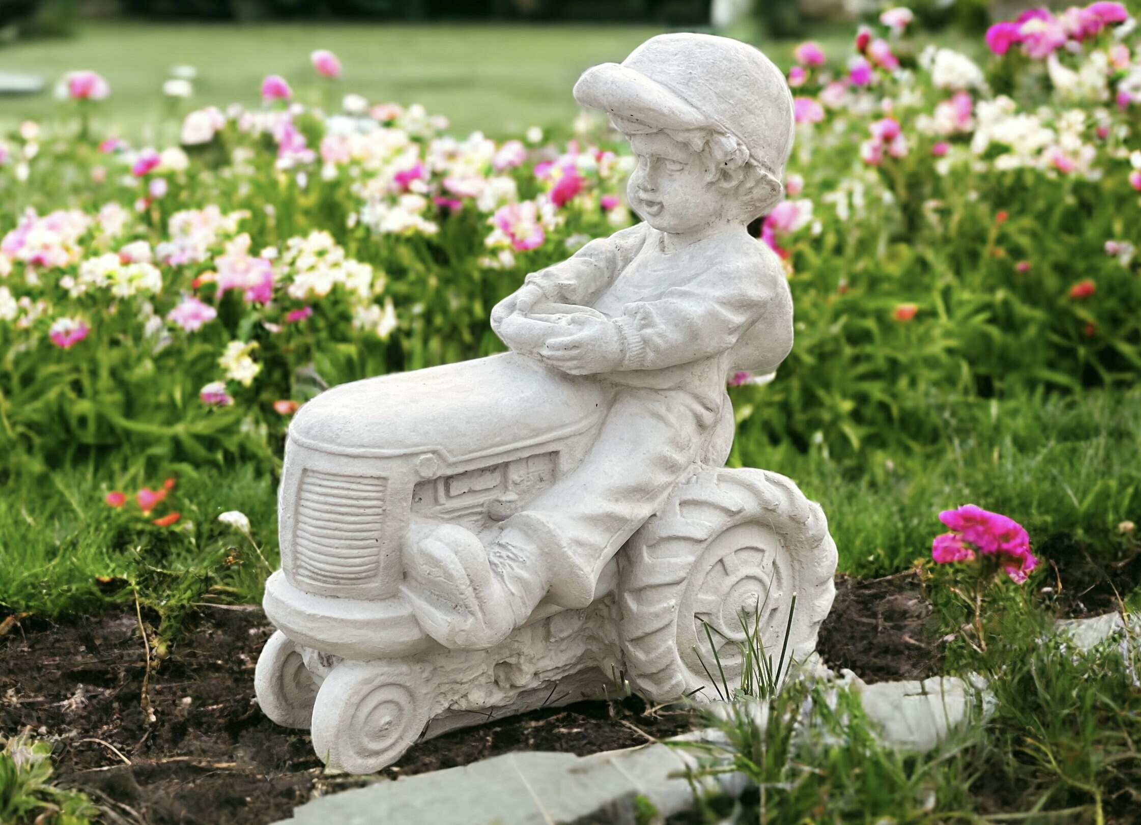 Concrete Boy on Tractor, Boy Statue, Kid Sculpture, Garden Decoration ...