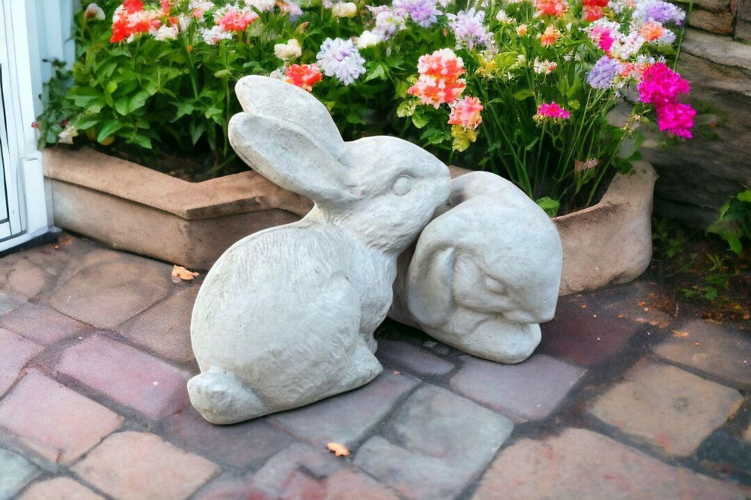 Bunny Pair, Rabbit Buddy Couple, Garden Figures, Two Rabbits, Porch ...