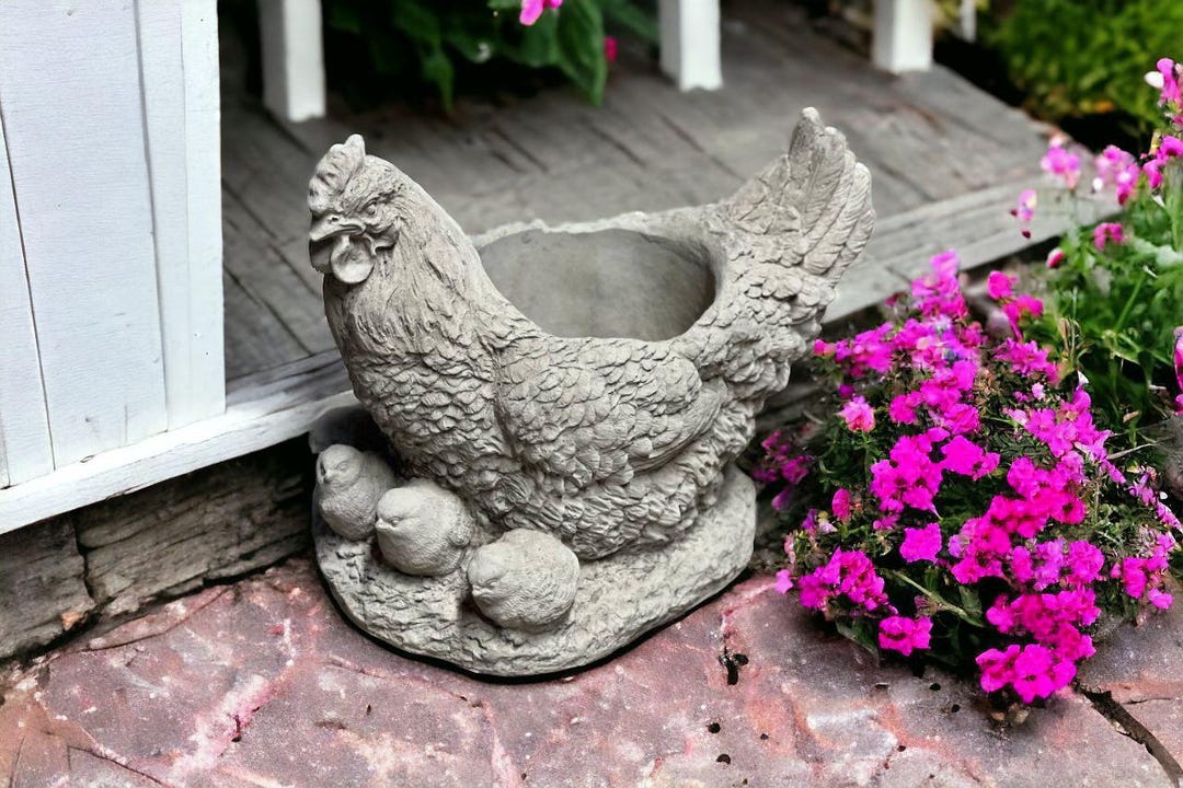 Concrete Chicken, Chicken Sculpture, Flowers Pot, Chicken With Chicks ...