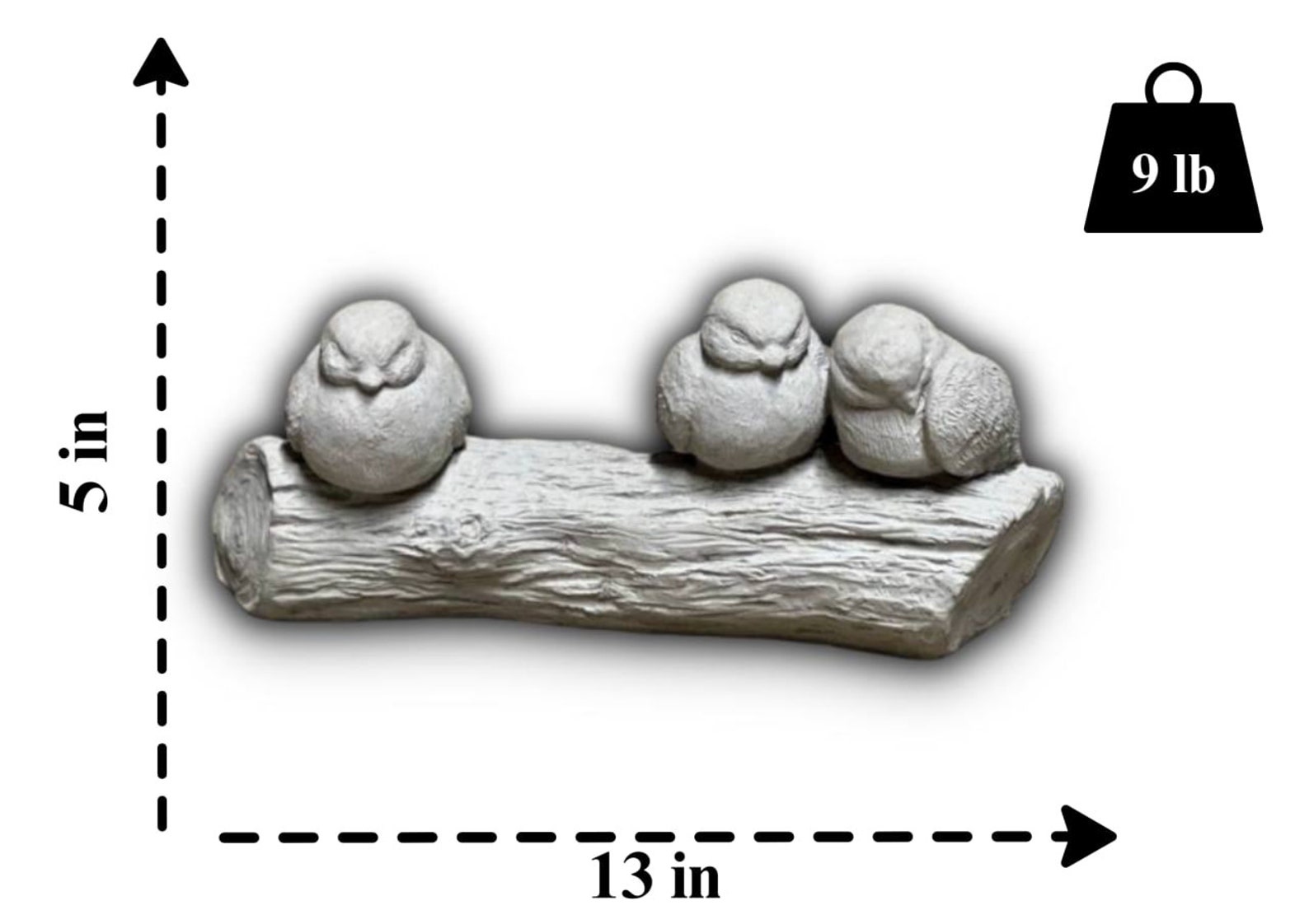 Concrete Birds, Three Birds, Garden Sculpture, Birds on Log, Realistic ...