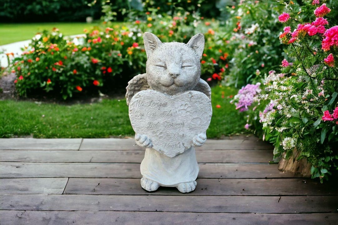 Cat Sculpture, Kitten Figure, Cat Memorial, Pet Grave, Cat With Heart ...