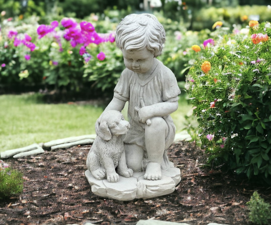 Massive Boy, Kid With Dog, Concrete Child, Boy With Puppy, Garden ...