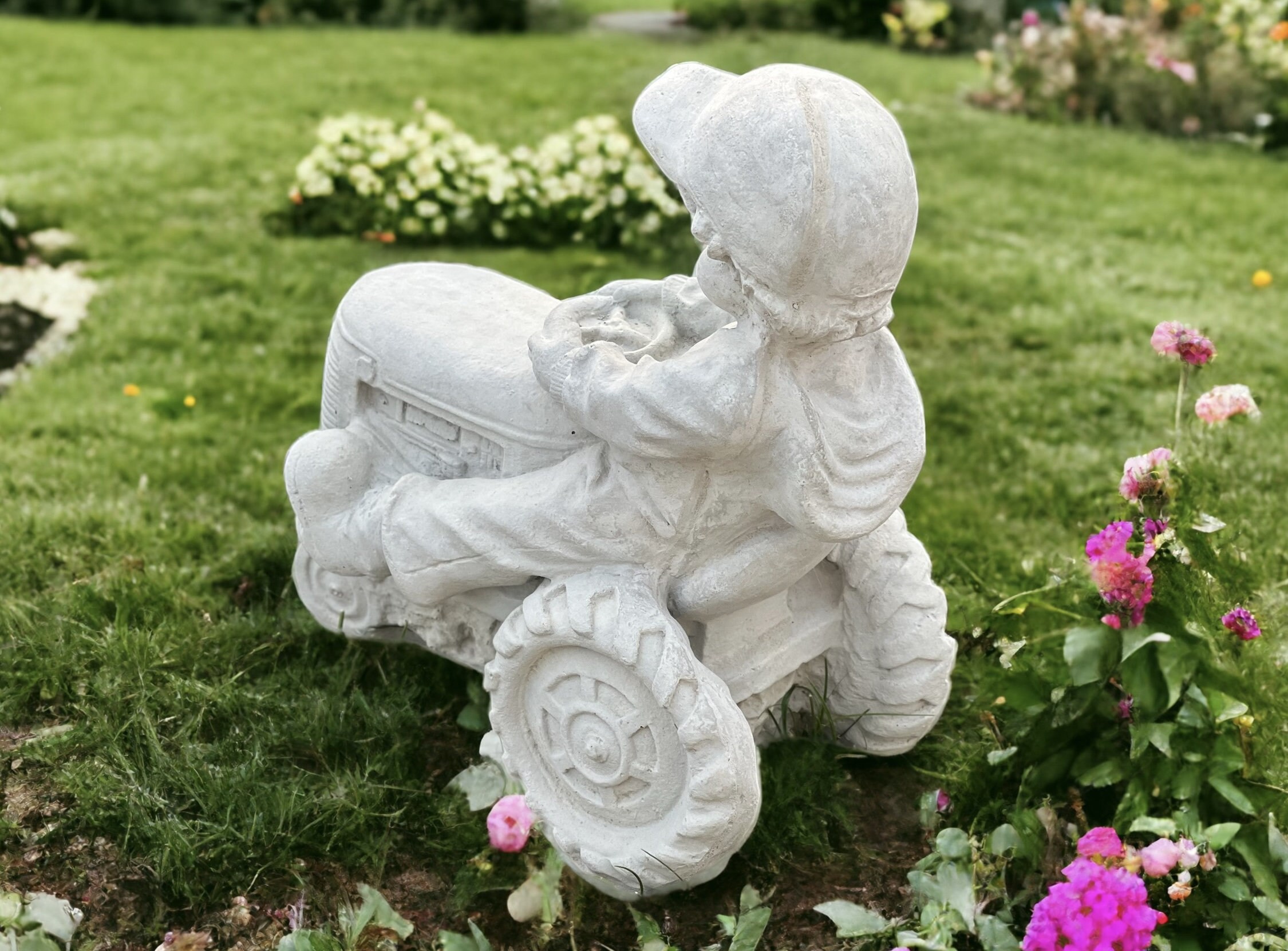 Concrete Boy on Tractor, Boy Statue, Kid Sculpture, Garden Decoration ...