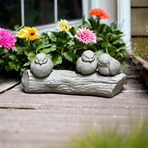 Concrete Birds, Three Birds, Garden Sculpture, Birds on Log, Realistic ...