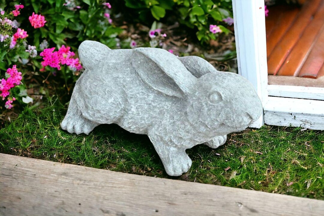 Running Rabbit, Concrete Statue, Lop Bunny Figure, Detailed Animal ...
