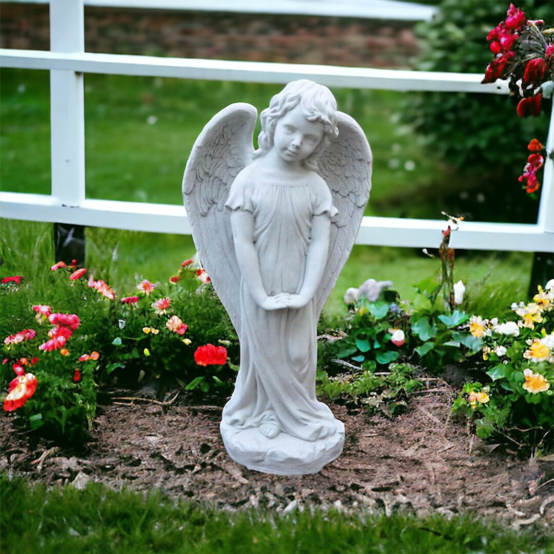 Concrete Angel, Garden Statue, Angel Folded Hands, Child Sculpture, Kid ...