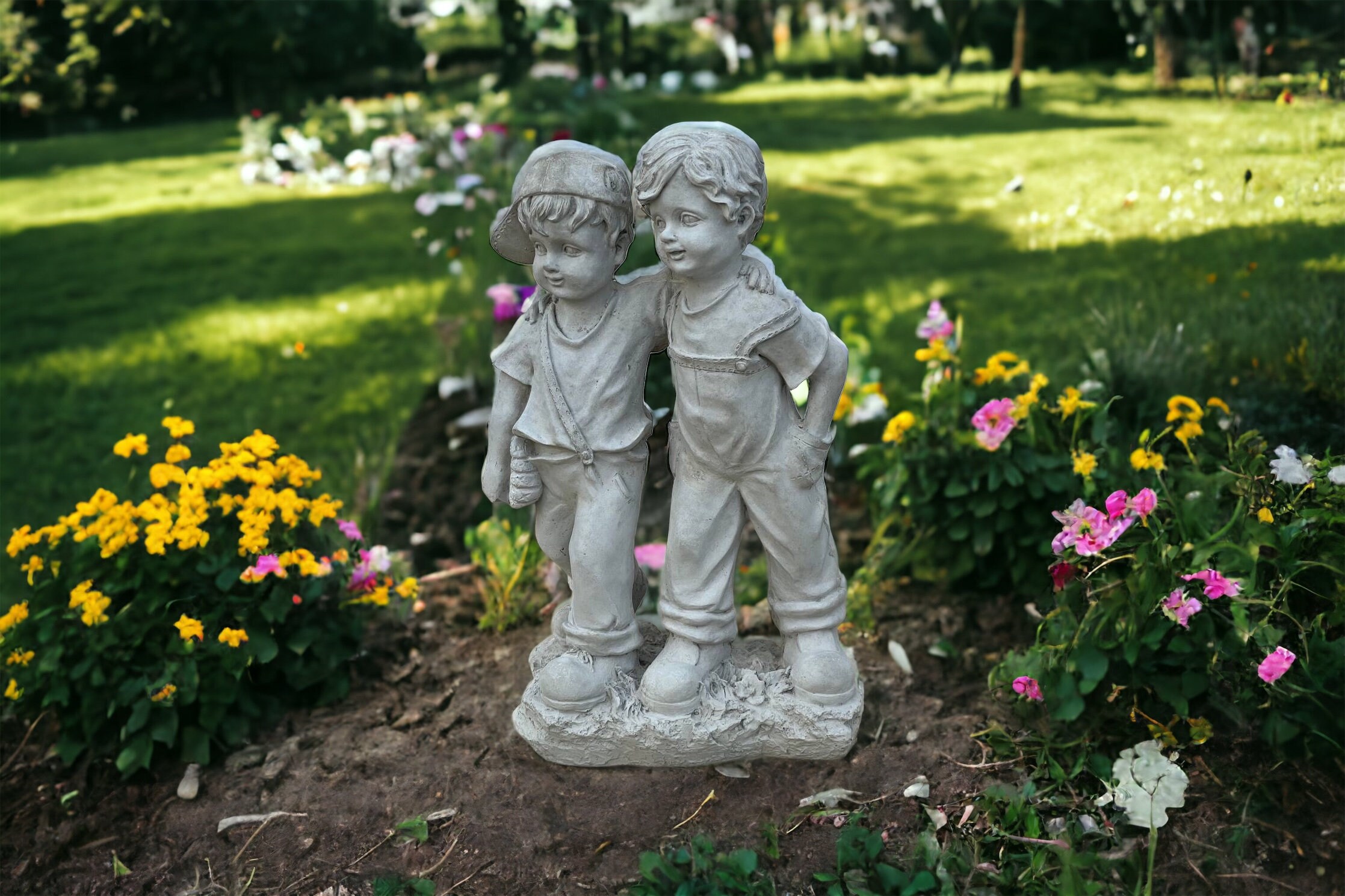 Concrete Boys, Kids With Baseball, Garden Statue, Child Figure, Two ...
