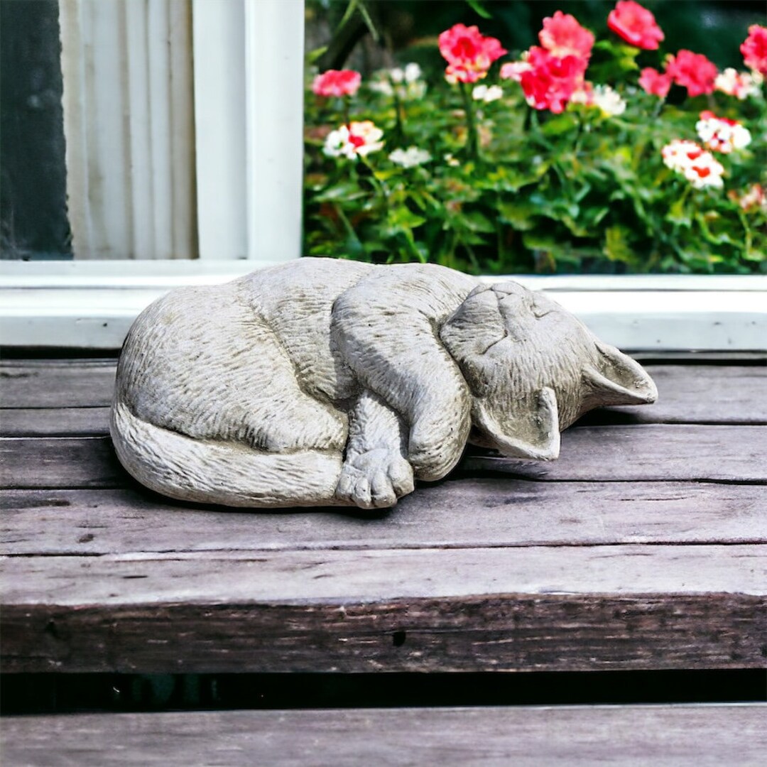 Laying Cat, Concrete Figure, Cat Memorial, Backyard Statue, Kitten ...
